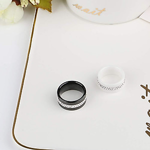 10MM Width Two Row Crystal Women Rings Jewelry Smooth Black White Ceramic Rings Made Of Ceramic Material Fashion Wedding Ring