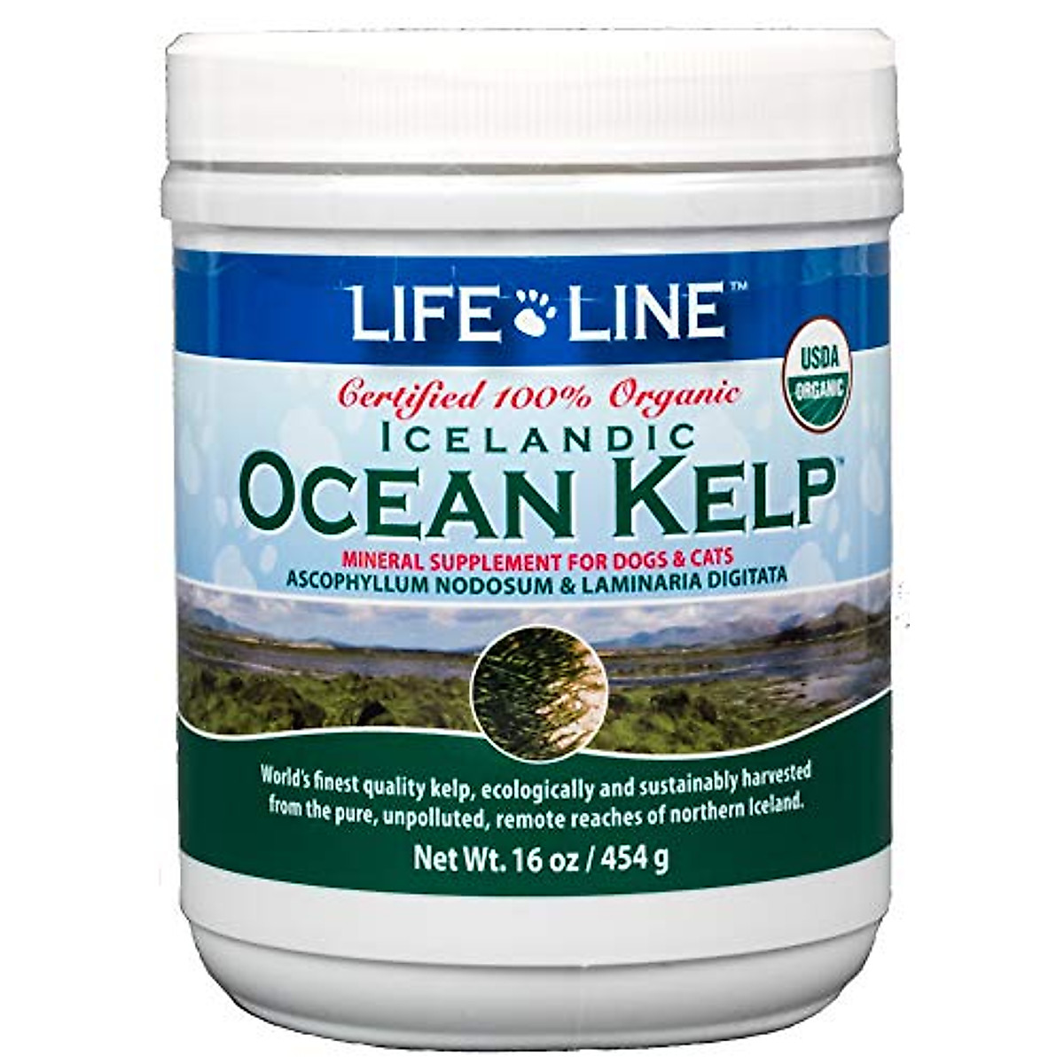 Life Line Pet Nutrition Organic Ocean Kelp Supplement for Skin & Coat, Digestion in Dogs & Cats,16oz, 20101