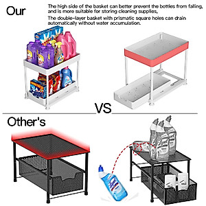 2 Pack Under Kitchen Sink Organizers and Storage, 2 Tier Under Sink Organizer for Bathroom Cabinet, Undersink Organizer Sliding Drawer with Hooks, Hanging Cup for Narrow Space by SMATHOM, Black