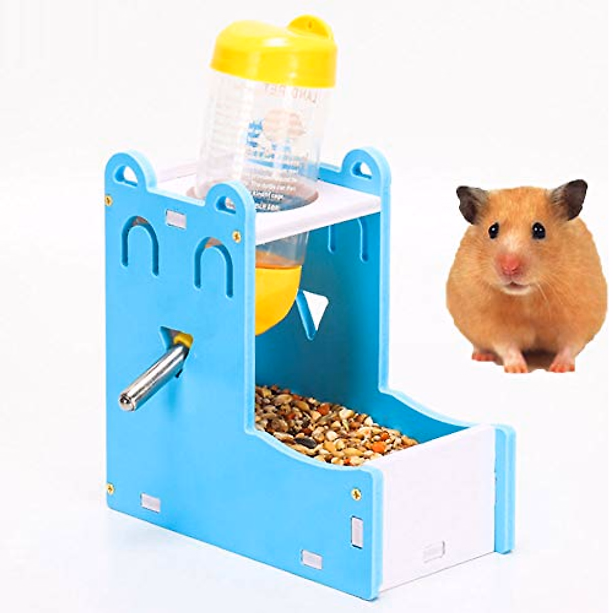 2 in 1 Hamster Hanging Water Bottle Small Animal Auto Dispenser with Base for Hamster Rat Gerbil Mouse Chinchillas Squirrel Guinea Pig Cage Toy