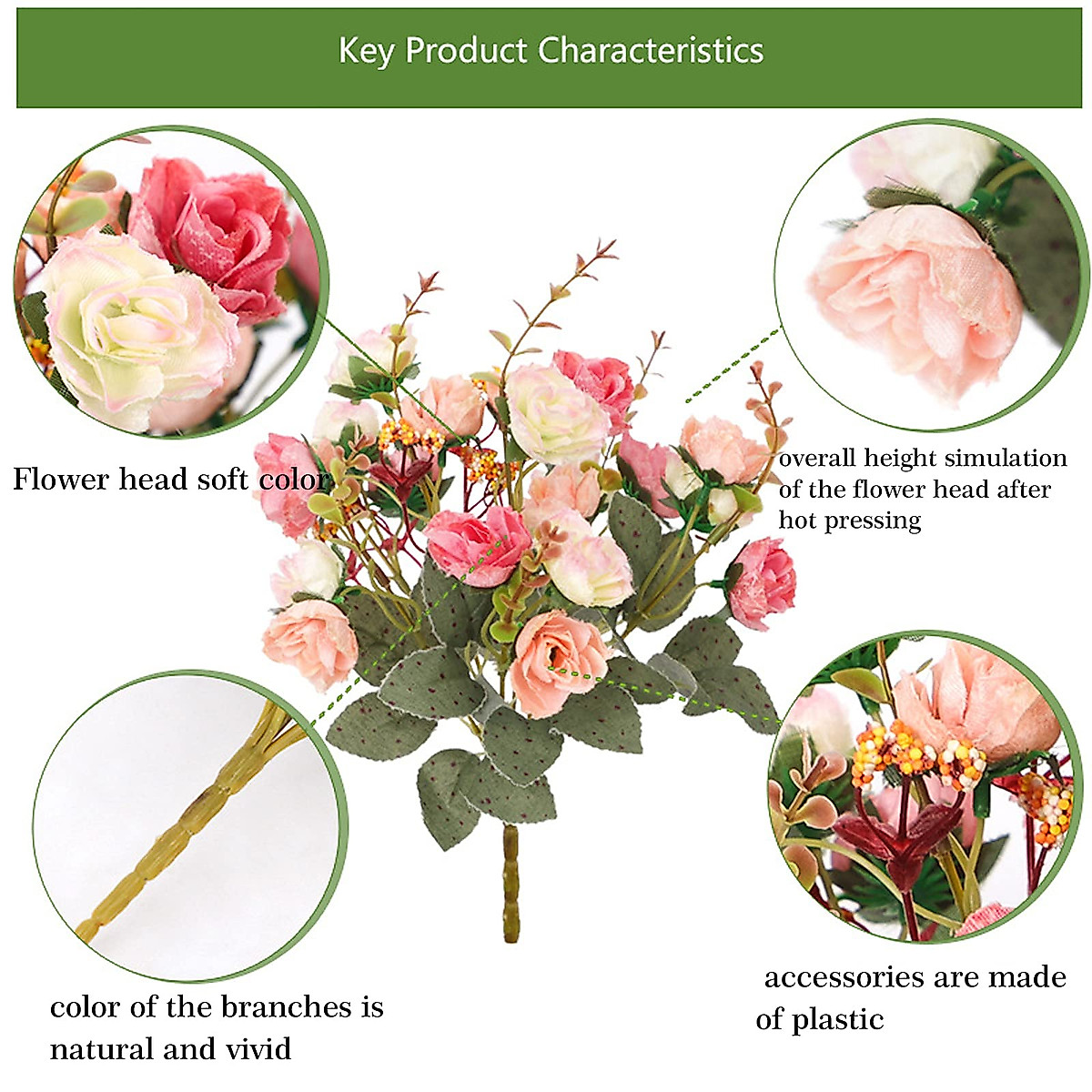 skycats Artificial Flowers, 54 Rose Silk Flowers, for Home Bridal Wedding Party Festival Outdoor UV Garden Resistant Garden Indoor Decor (3 Bundles Pink, excluding vases)