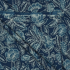 The Cozy Creations Hand Block Print Fabric by 5 Yard - PRECUT 5 Yard 44 Inch Width - 100% Cotton Material - Indigo Blue & White Floral Pattern - Light Weight Indian Cloth for Making Summer Dress