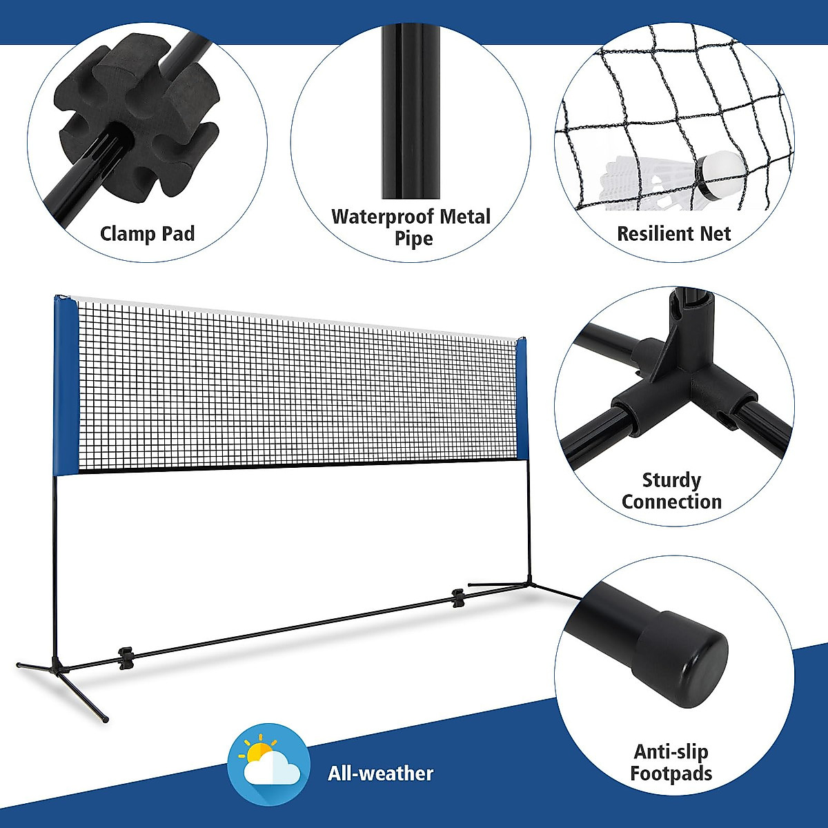 Goplus Portable Badminton Net Set, 10FT/ 14FT Volleyball Pickleball Net with 2.7FT-5FT Adjustable Height, 2 Shuttlecocks, Carrying Bag for Backyards, Beach, Driveway, Family Outdoor Game (14 FT)