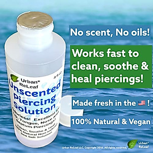 Urban ReLeaf Unscented Piercing Solution ! Non-Iodized Sea Salt Healing Soak. Lip, Tongue, Septum, Dimple, Mouth. NO Scent. Ready to use. Made Fresh in USA.