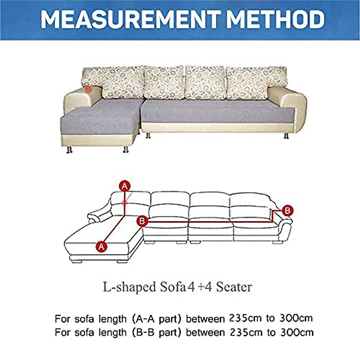 TVPFM Stretch Sofa Slipcover, Microfiber Soft Sectional Couch Covers Removable Elastic Bottom L-Shaped Sofa Covers Furniture Protector for Pets Cat Dog-Blue B-4 Seater+4 Seater