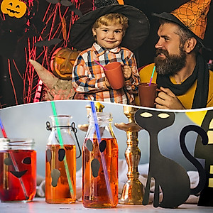 Lallisa 100 Pcs Halloween Glow in the Dark Straws light up straws neon drinking straws 8 inch multicolor Reusable Plastic Straws for 80s party Halloween Football birthday Party favors