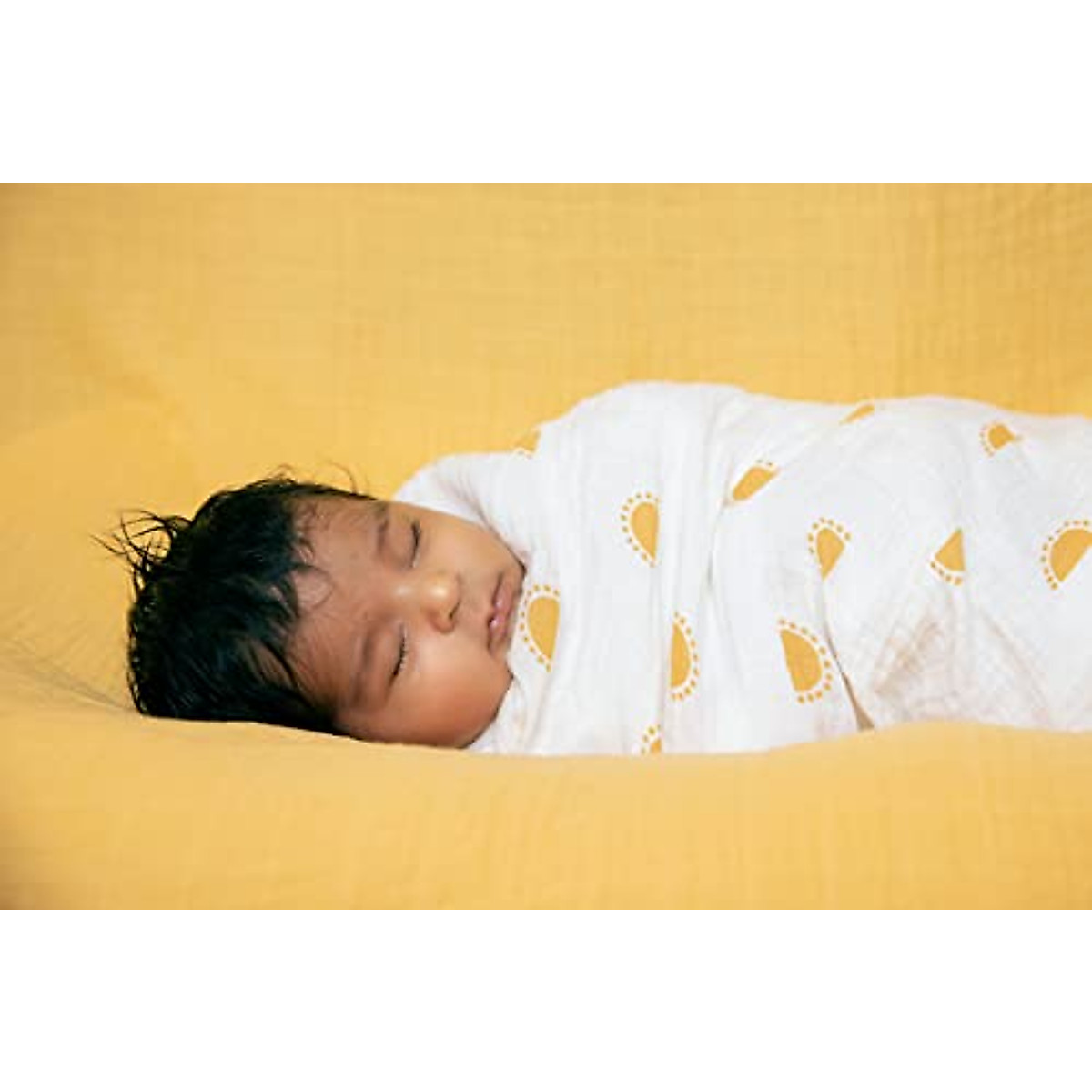 Muslin Swaddle Baby Blankets for Baby Girl or Boy, Soft and Breathable Oeko-Tex Cotton Muslin Baby Blanket, Newborn Swaddling Wrap, Receiving Blanket, 47 in x 47 in, Yellow Suns