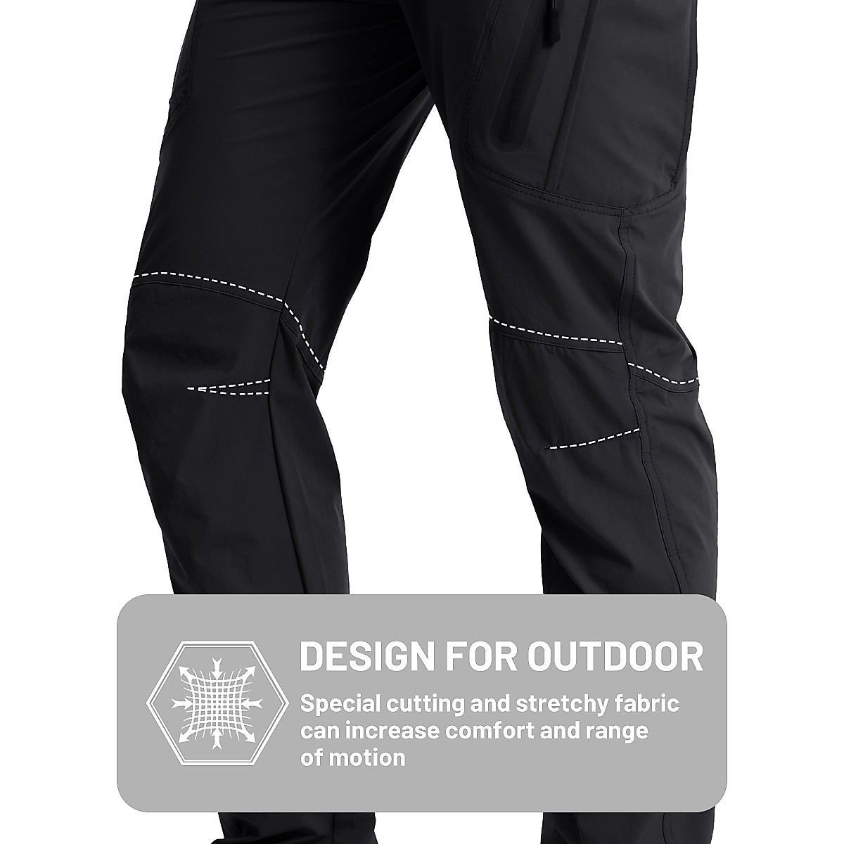 TACVASEN Men's Hiking Pants Quick-Dry Water-Resistant Reinforced Knees Pants Black, 30