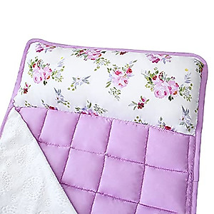 Toddler Nap Mat for Girls Floral, Warm Kids Sleeping Mat with Removable Pillow and Fleece Minky Blanket, Lightweight Perfect for Kids Preschool, Daycare, Travel Sleeping Bag, Fit Standard Cot