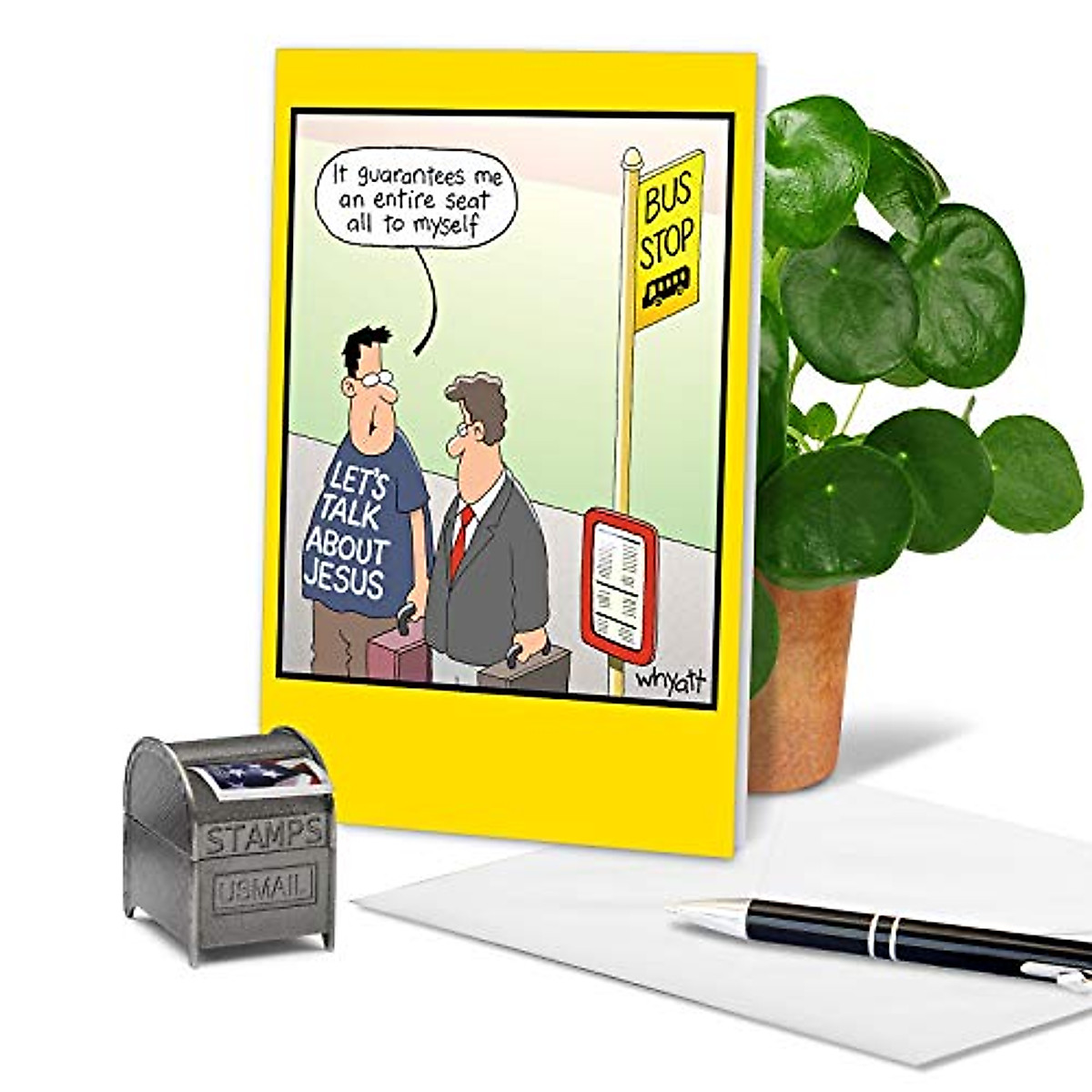 NobleWorks - 1 Hilarious Greeting Card for Birthday - Funny Birthday Cartoon, Comic Notecard - Bus Stop 8353