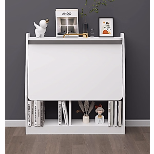 Pmnianhua Wall Mounted Desk, Wooden Folding Desk Space Saving Wall Desk with Storage Shelf Study Writing Table for Small Space (White)