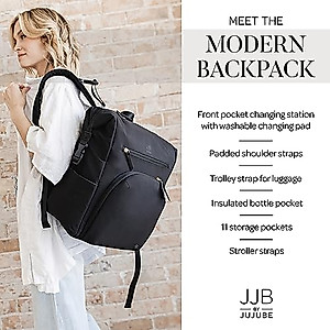 JuJuBe JJB Modern Backpack - Baby Diaper Bag Backpack for Babies - Large Black Diaper Bag with Changing Station - Travel Backpack