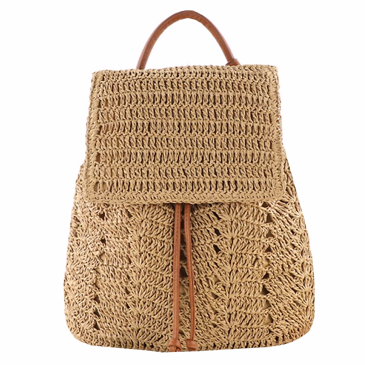 Fashion Women Girls Mini Travel Backpack Woven Straw Backpack Straw Crossbody Shoulder Bag(Brown)
