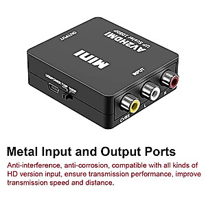 UPGROW RCA to HDMI Converter 1080P Mini CVBS to HDMI Composite Video Audio Converter AV to HDMI Converter Supports NTSC PC Laptop Xbox PS4 PS3 TV STB VHS VCR Camera DVD, UPGROWRCAH01