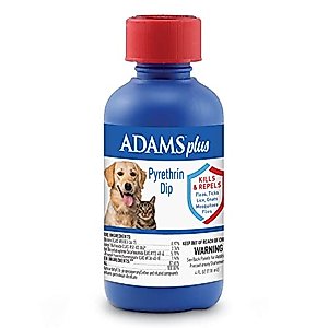 Adams Plus Pyrethrin Dip For Dogs and Cats | Kills and Repels Fleas, Ticks, Lice, Gnats, Mosquitoes and Flies | 4 Fl Oz