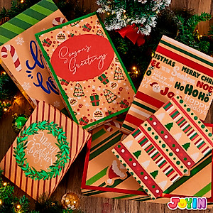 JOYIN 12 Pcs Christmas Aluminum Foil Kraft Paper Gift 3 sizes Boxes with Base, Xmas Shirt Wrap Box, Holiday Present Box for Birthday Party Favors Decorations Gift-Giving, 12 Design