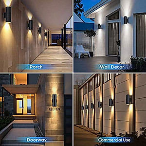 Modern Outdoor Wall Light with Dusk to Dawn Sensor, Exterior Light Fixture Wall Mount Waterproof Anti-Rust Cylinder, Up and Down 2 Lights Black Sconces for Porch Patio House Outside Entryway, 2-Pack