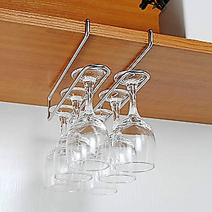 6 Glass - Wine Glass Rack Under Cabinet - Stemware Holder Under Shelf Metal Wine Glass Organizer Glasses Storage Hanger for Bar Kitchen
