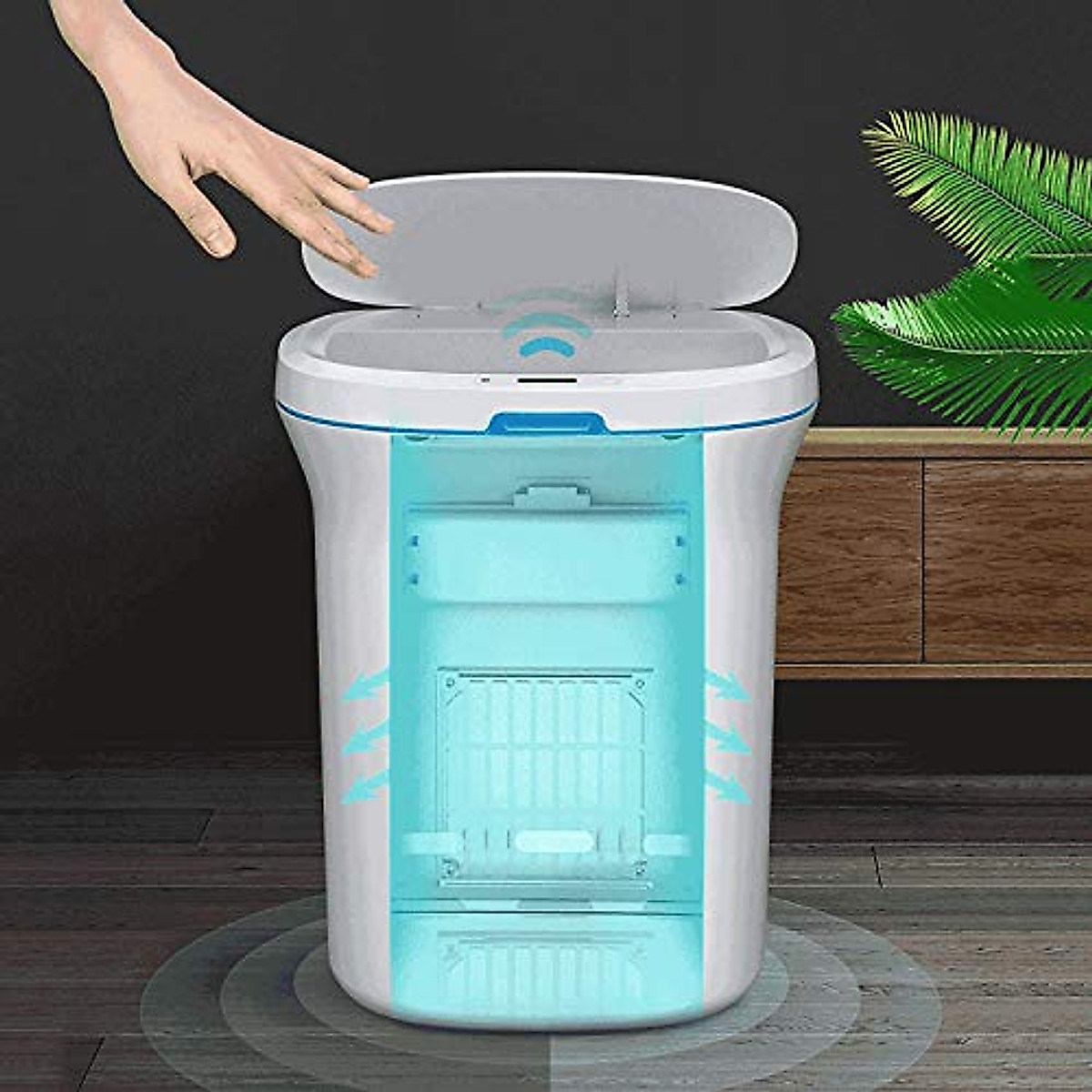 LXXSH Creative Electric Trash Can Household Induction Trash Can with Lid Smart Touchless Kitchen Toilet Trash Can (Size : 14l)