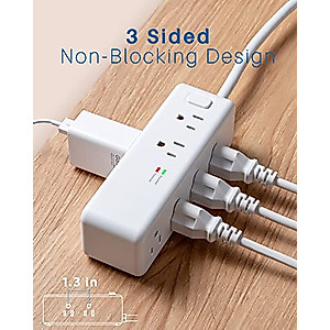 Power Strip Surge Protector by KOOSLA, [15A 1875W] 3 Sided, 6.5 ft Extension Cord, Flat Plug, 8 AC Multiple Outlets & 3 USB Ports Charging Station, Compact for Travel, Home, Office, Dorm Room