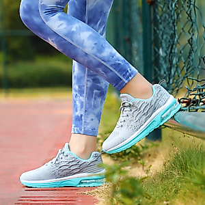 STQ Women's Air Cushion Sneakers Mesh Fashion Tennis Breathable Athletic Running Shoes Grey Teal 7