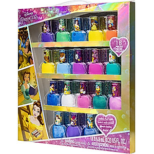 Townley Girl Disney Princess Belle 18 Pcs Non-Toxic Peel-Off Water-Based Safe Quick Dry Nail Polish Kit| Birthday Gift Nail Paint Set for Girls, Glittery and Opaque Colors| Kids Ages 3+