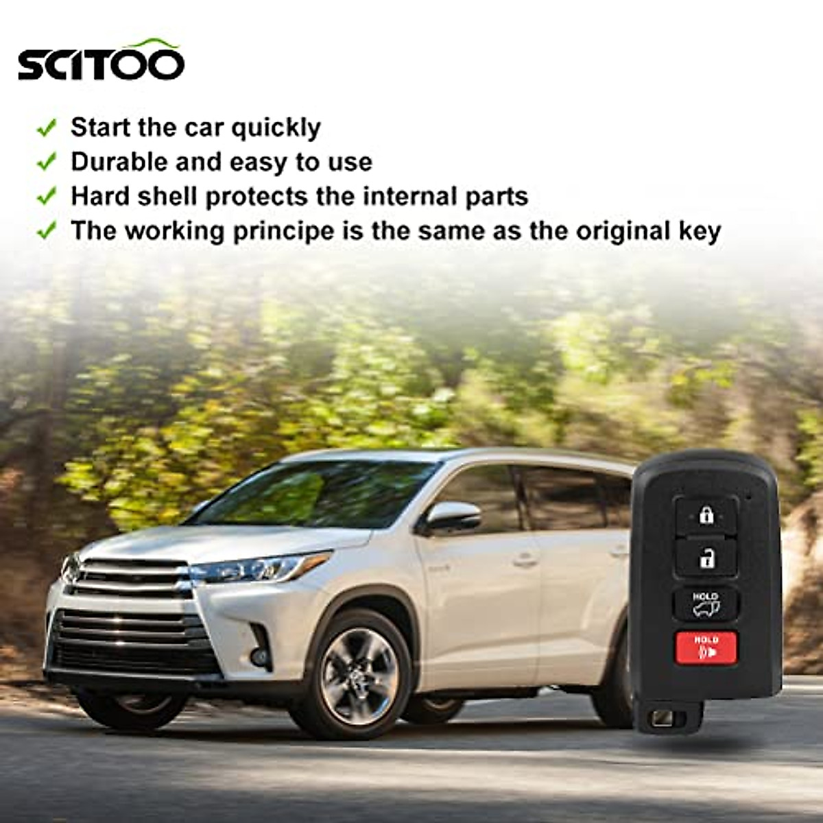 SCITOO Keyless Entry Remote Key Fob Replacement for 4 Buttons Uncut Car Key for Toyota Highlander 2014-2018 1pc FCC HYQ14FBA 314.3MHz