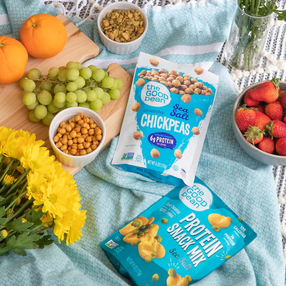 The Good Bean Crunchy Chickpeas - Sea Salt - (6 Pack) 6 oz Resealable Bag - Roasted Chickpea Beans - Vegan Snack with Good Source of Plant Protein and Fiber