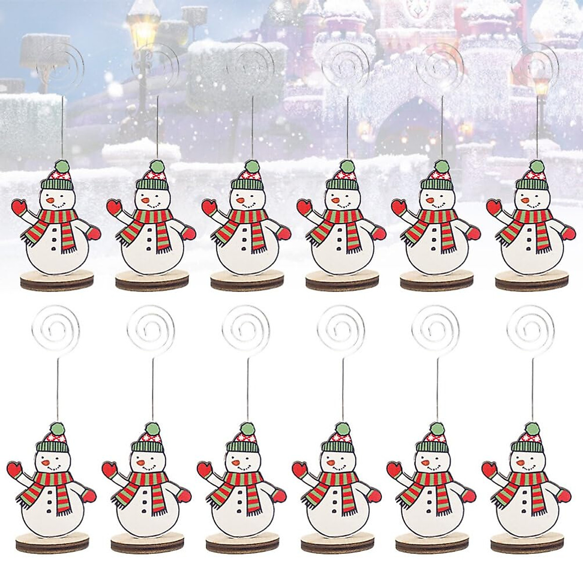 PRETYZOOM 12pcs Christmas Place Card Holder Wire Santa Snowman Photo Stands Table Number Cards Memo Note Clips for Holiday Party Decorations