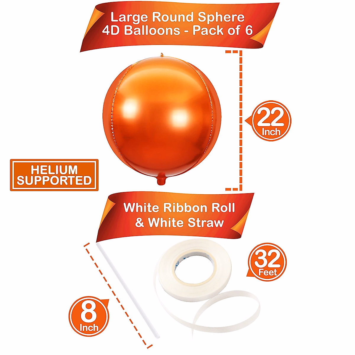 KatchOn, Big Orange Mylar Balloons - 22 Inch, Pack of 6 | Maple Leaf Balloons - Big, 27 Inch | Fall Mylar Balloons for Fall Decorations for Home | Orange Metallic Balloons, Burnt Orange Foil Balloons