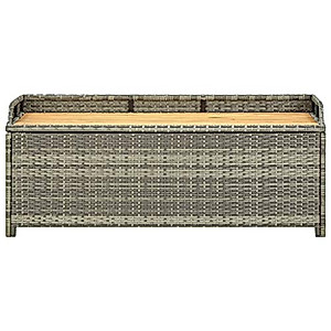 Garden Bench Patio Dustproof Storage Box, Weather Resistant Poly Rattan Solid Acacia Wood Slats Outdoor Storage Trunk Chest for Pool Toys, Blankets and Gardening Tools, 47.2" x 19.6" x 19.6" (Grey)