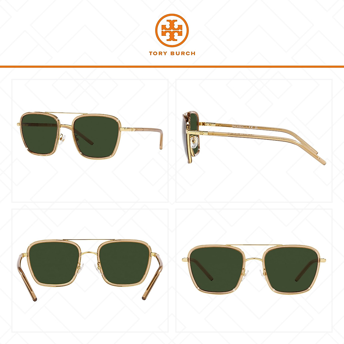 Tory Burch TY6090 330871 53MM Shiny Gold/Plastic Lens Transparent Camel Square Sunglasses for Women + BUNDLE With Designer iWear Eyewear Kit