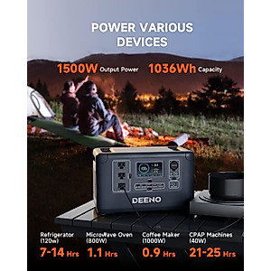 DEENO S1500 Portable Power Station 1500W(Peak 3000W), 1036Wh LiFePO4 Battery Solar Generator, Full Charge in 2 Hr, UPS Battery Backup for Home Backup Emergency Outdoor Camping(Solar Panel Optional)