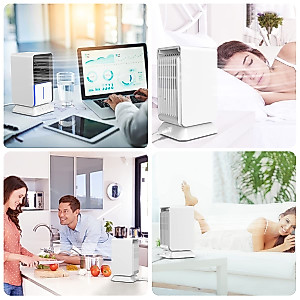 Lafhome Portable Air Conditioner, Mini Oscillating Air Conditioner Personal Small Air Cooler Evaporative Cooler Desk Fan with Timer Function and LED Night Light for Home Office Bedroom Indoor Use