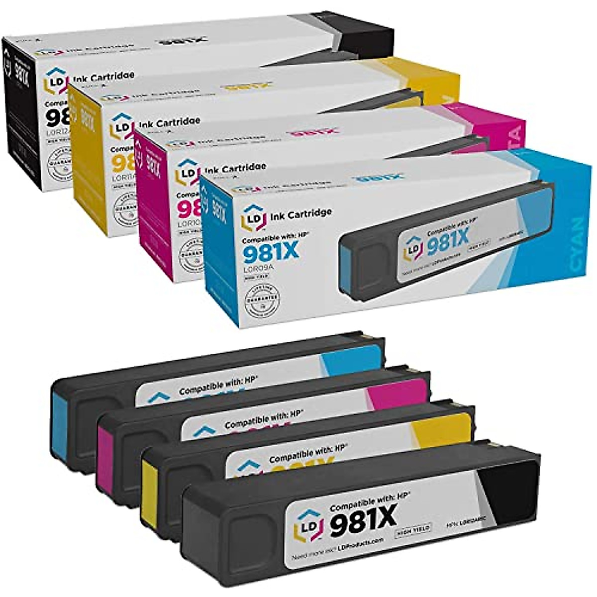 LD Products Remanufactured Ink Cartridge Replacements for HP 981X High Yield (L0R12A Black, L0R09A Cyan, L0R10A Magenta, L0R11A Yellow, 4-Pack) for 556dn, 556xh, Flow MFP 586z, MFP 586dn, MFP 586f