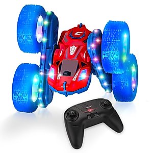 Force1 Cyclone LED Remote Control Car for Kids - Double Sided Fast RC Car with Bright LED Tires, Off-Road Crawler RC Stunt Car 360 Flips, Spins, Drifts; 2.4GHz Remote Control, 2 Rechargeable Batteries