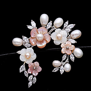 SHAN LI HUA Fashion Accessorices Shell Pearl Flower Brooch Women Safety Pin White Pink