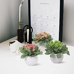 Zuvas Fake Plants 6 Packs Small Artificial Plastic Plants Set Home Decor Mini Potted Faux Flowers and Herb Greenery Leaves for Bathroom Office Table Shelf Decoration