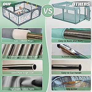 YiiMee Baby Playpen, 71x59 inch Play Pens for Babies and Toddlers, Play Yard for Babies, Kids Play Pen for Outdoor & House, Anti-Fall Playyard, Grey