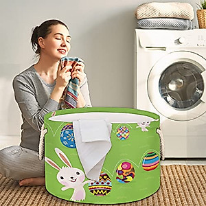 Happy Easter Funny Rabbits (12) Large Round Baskets for Storage Laundry Baskets with Handles Blanket Storage Basket for Bathroom Shelves Bins for Organizing Nursery Hamper Girl Boy