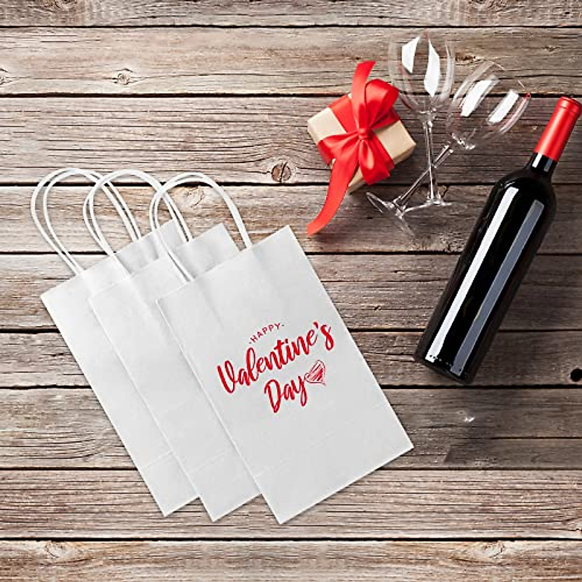CABEST 25 Pcs White Kraft Paper Gift Bags with Handles, 5.9X3.15X8.27 inch Small Party Favor Gift Bags Bulk, Valentine's Day Small White Paper Gift Bags