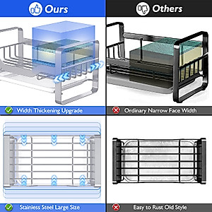 Kitchen Sink Caddy Sponge Holder,Sponge Holder for Kitchen Sink,Kitchen Sink Organizer for Soap Brush Dispenser,Countertop Sink Caddy Organizer with Removable Drain Tray