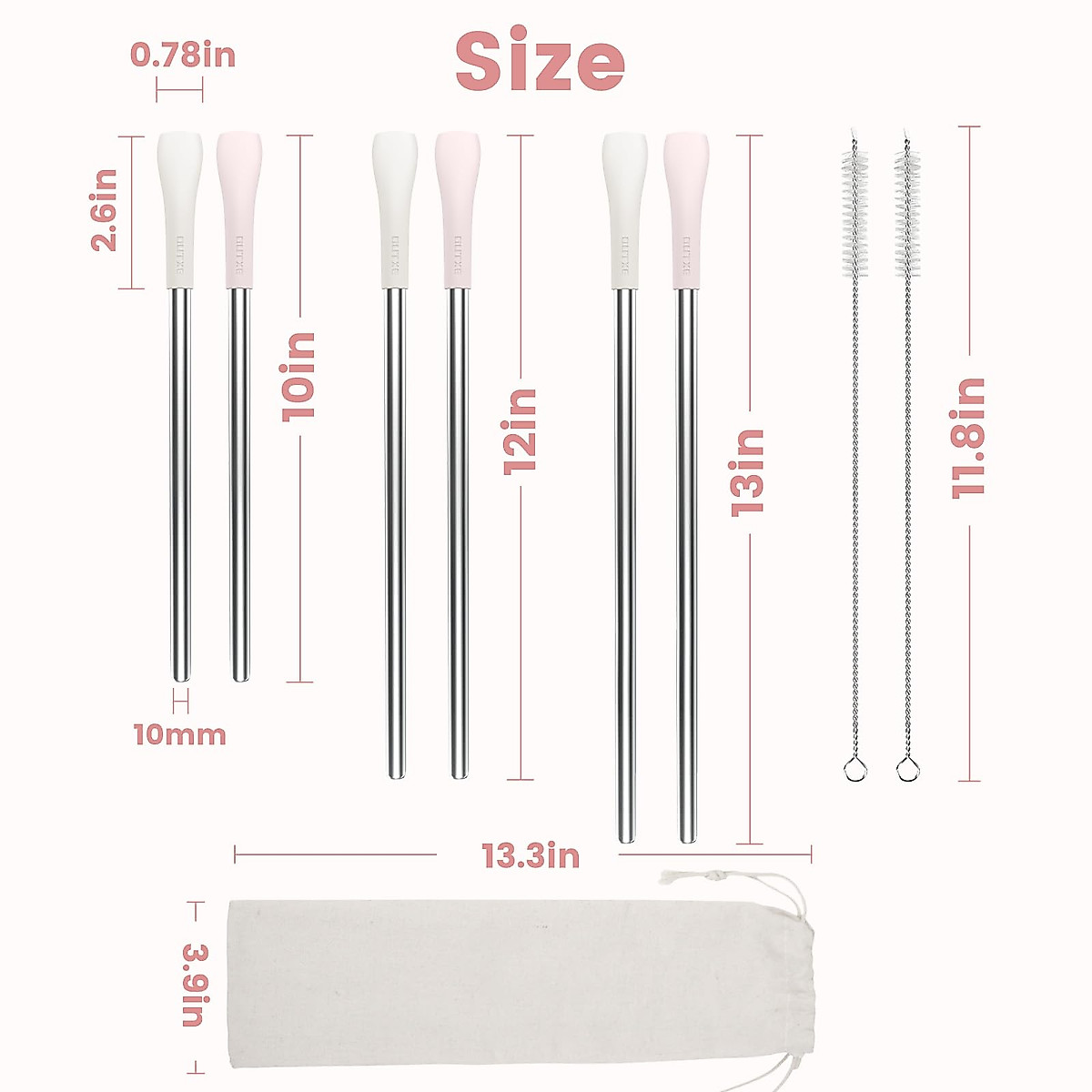 OUTXE Anti Wrinkle Straw 6 Pcs, Stainless Steel Drinking Straw for Stanley 40 oz 30 oz Tumbler, Reusable Wrinkle Free Long Metal Straw for Lip with Cleaning Brush and Carrying Bag