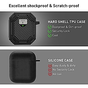 Winproo Armor Airpods 2nd & 1st Generation Case Cover with Lock Clip, Military Hard Shell Full-Body Shockproof Protective Case Skin with Keychain for Airpods 2nd & 1st Gen (Black)