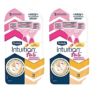 Schick Intuition f.a.b. Disposable Razors - Bi-Directional Blades - 3 Count Razors Per Package - Pack of 2 Packages