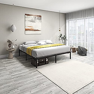 DUMEE King Size Bed Frame Heavy Duty Platform King Bed Frame No Box Spring Needed with Storage, Reinforced Support Noise Free, 14 Inch Textured Black