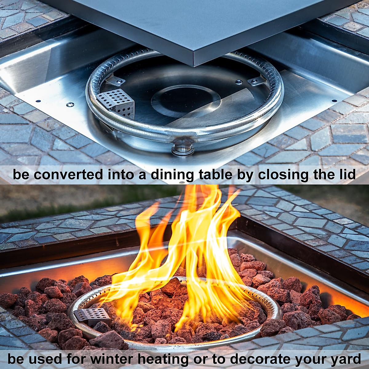 OutVue 30 inch Real Slate Propane Fire Pit Table, Gas Fire Pits for Outside Patio,50000 BTU Propane Fire Pits with Lid &Lava Rocks,Firepit for Garden,Yard