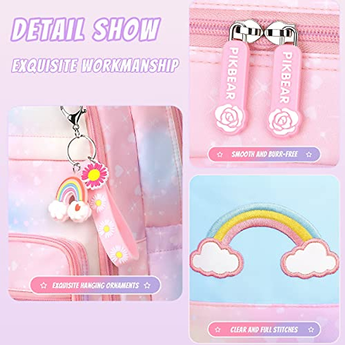 Muizary Rainbow Backpack for Girls with Cute Hanging decorations Student 18 IN Laptop Backpacks Teenager BookBag - Gradient Blue