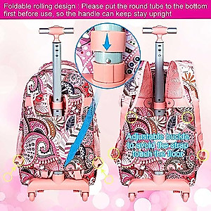 AGSDON Rolling Backpack for Girls, Women Roller Wheels Bookbag, Laptop Wheeled School Bag with Wheels for Teens - Pink 01