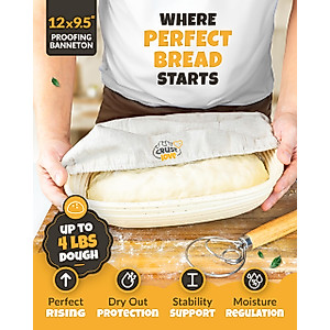 CRUSTLOVE Cast Iron Bread Pan with Lid - incl. Sourdough Bread Baking Supplies like Banneton Bread Proofing Basket - 7.2QT Bread Oven Dutch Oven for Bread Baking Cast Iron Pan Scoring Tool Lame